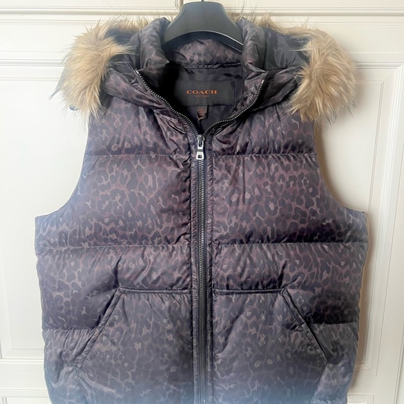 Coach | Jackets & Coats | Coach Leopard Print Puffer Vest With Faux Fur ...